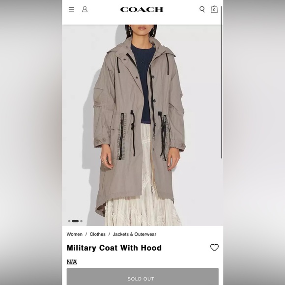 Coach | Jackets & Coats | Coach Bnwt Military Coat With Hood Gravel ...